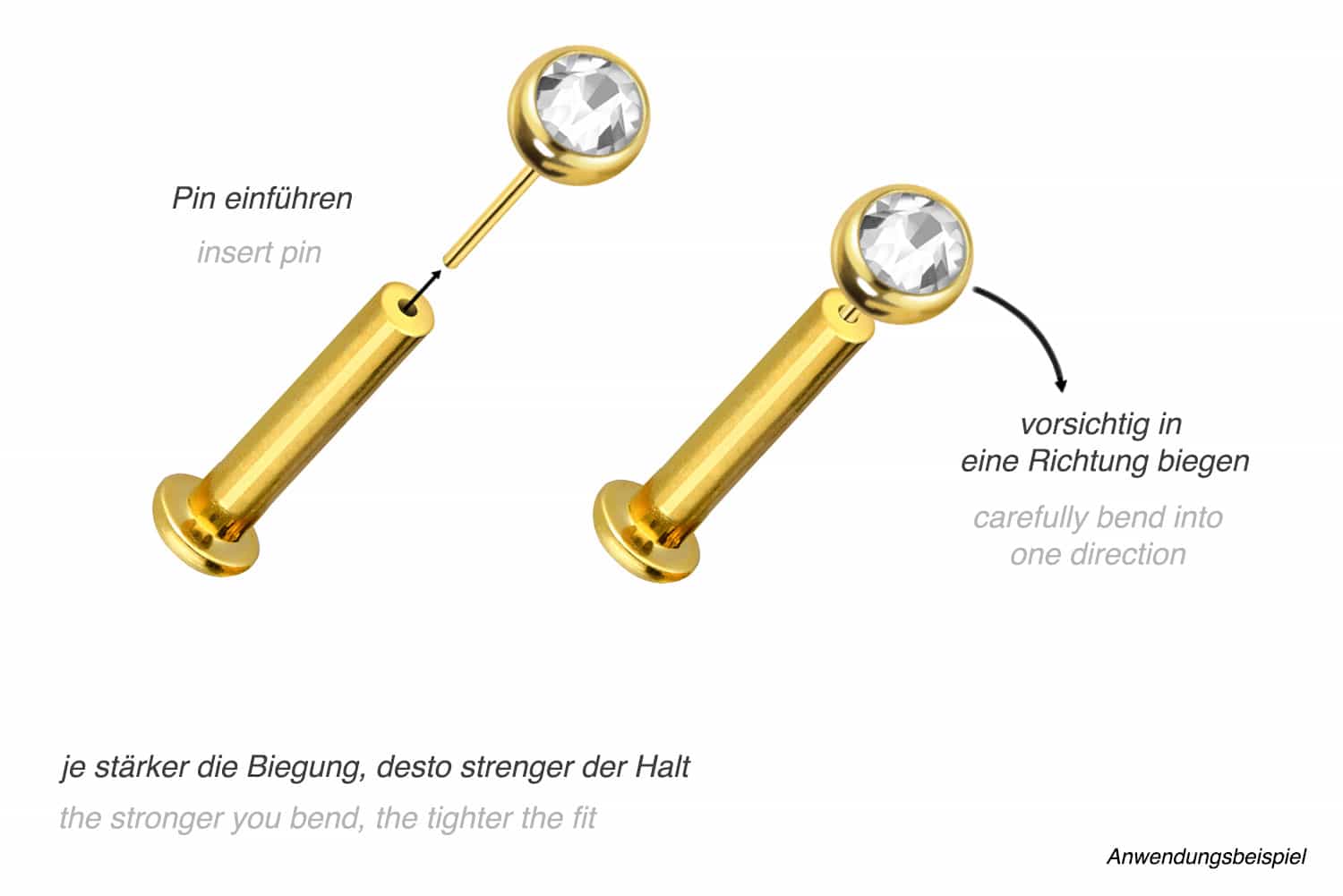 Titan Triple Piercing Mini Labret mit Push Fit FLAT-DISC + KRISTALL ...